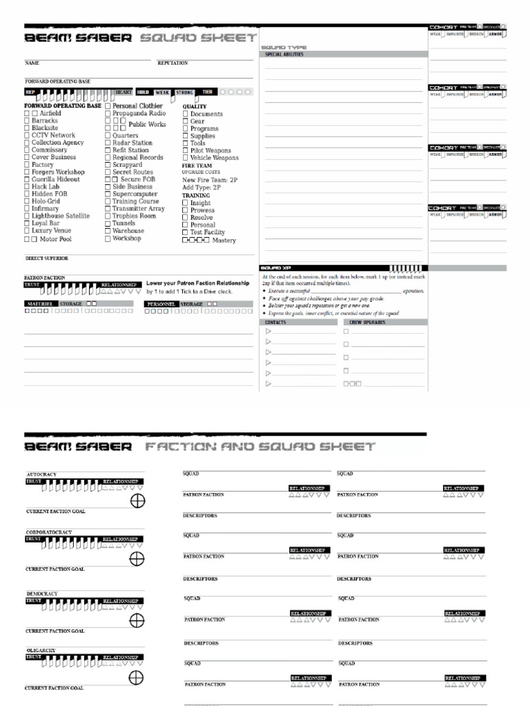 Beam Saber - Squad Sheets V0.51 | PDF