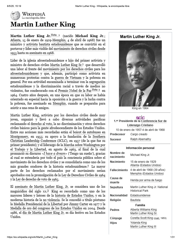 Martin Luther King - Wikipedia, La Enciclopedia Libre | PDF | Martin ...