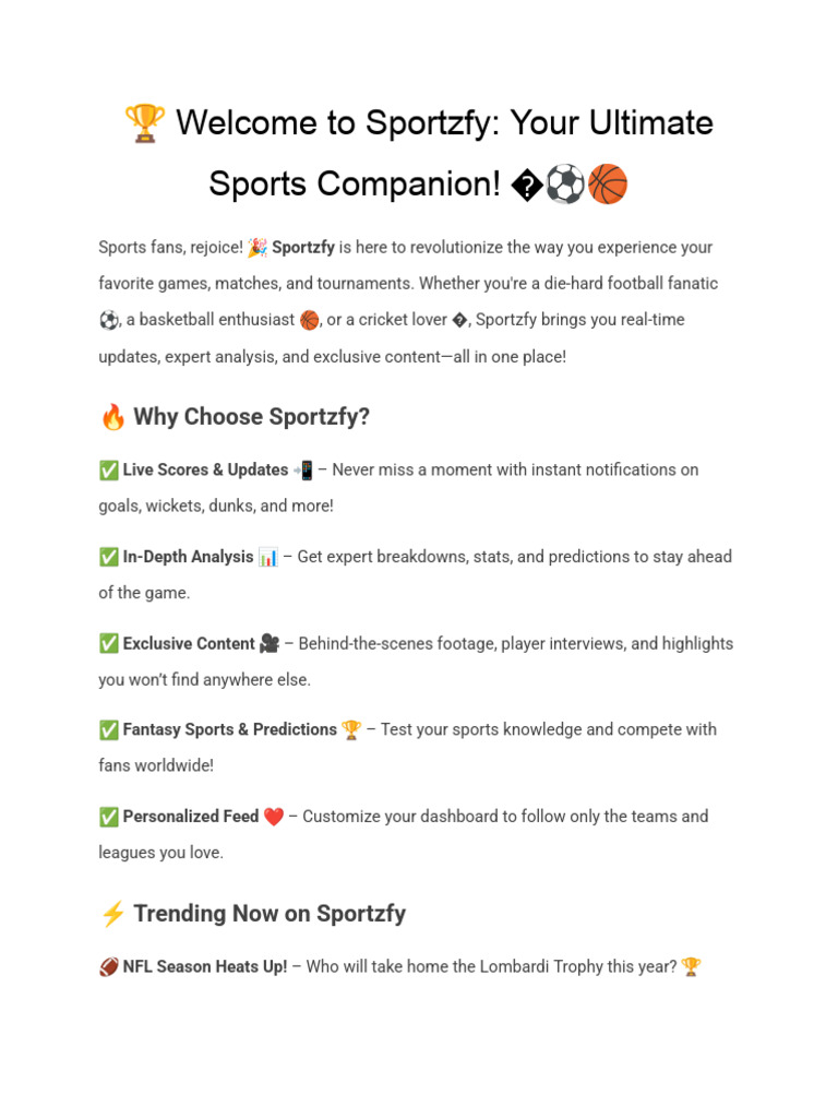 ? Welcome To Sportzfy - Your Ultimate Sports Companion | PDF | Cricket ...