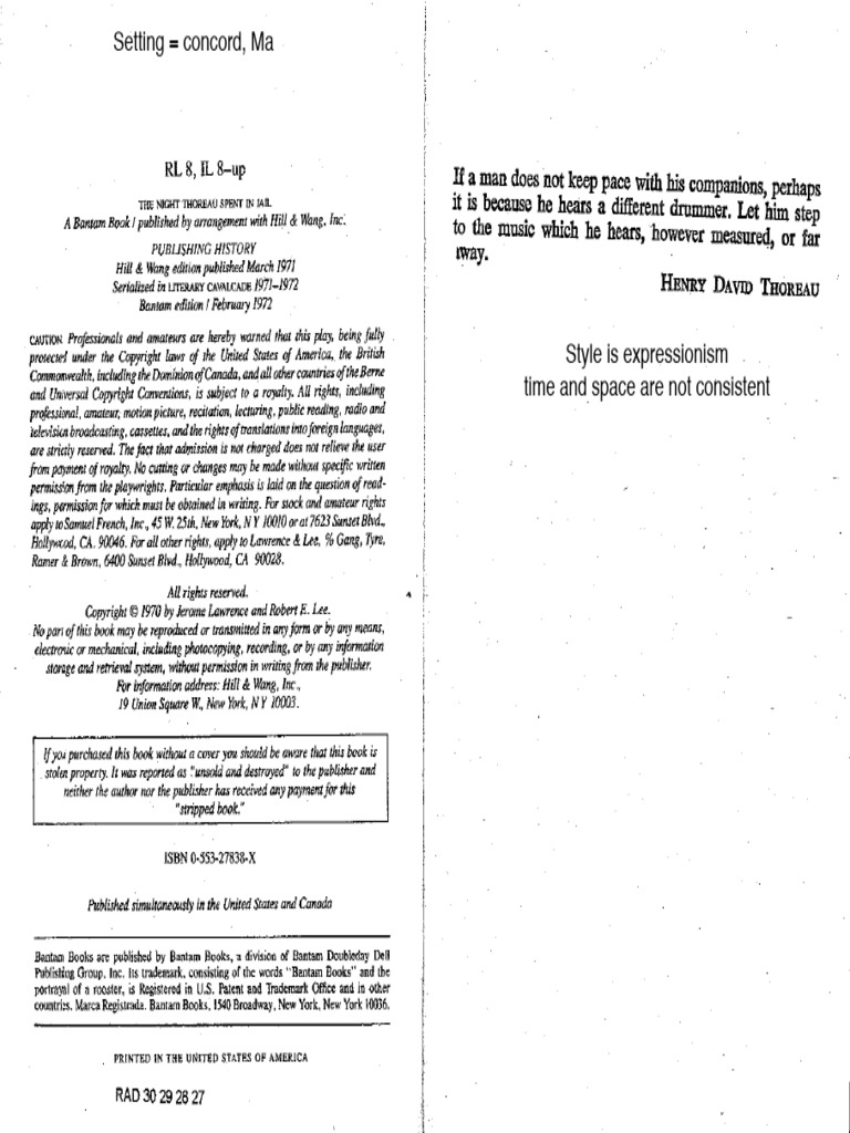 The Night Thoreau Spent in Jail Full Text | PDF