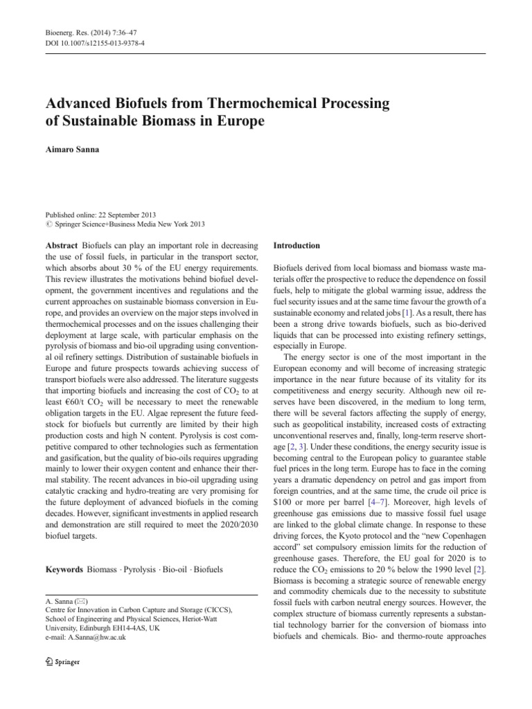 Advanced Biofuels From Thermochemical Processing of Sustainable Biomass ...
