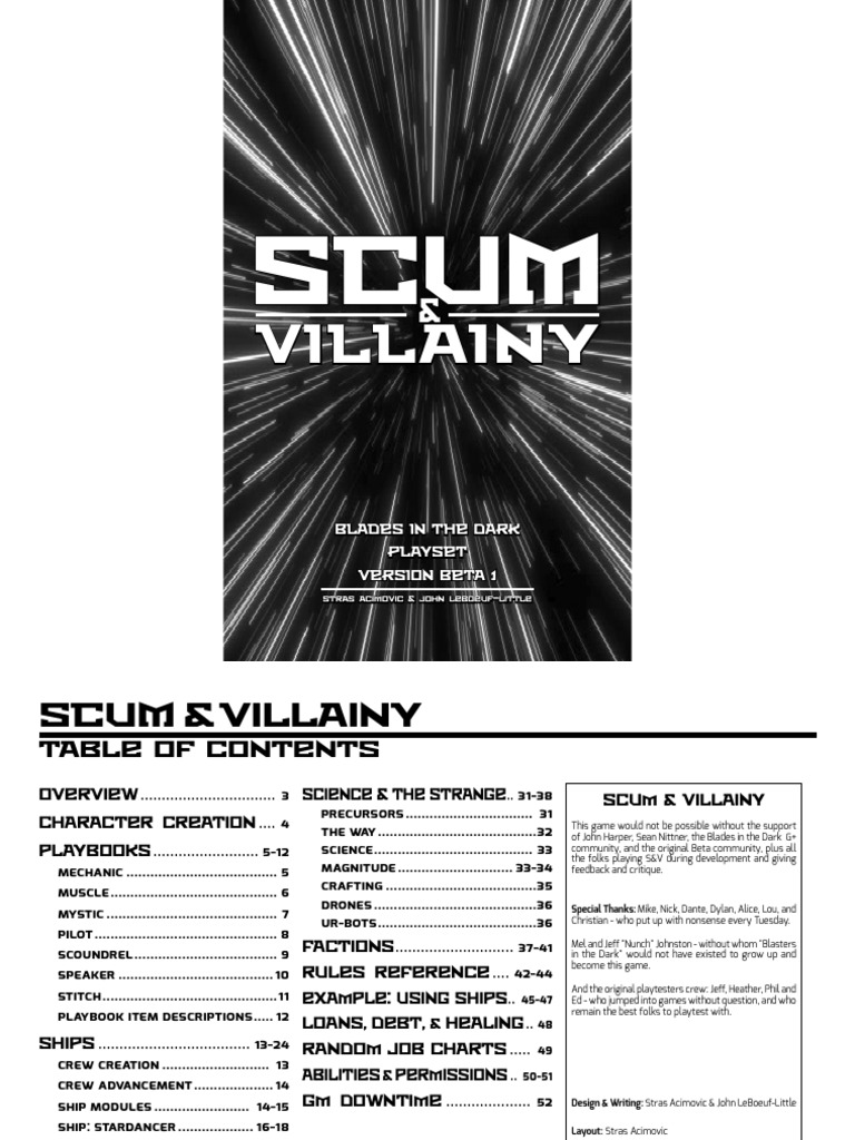 Scum & Villainy - Blades in The Dark Playset (Version Beta 1 - v1.6) | PDF