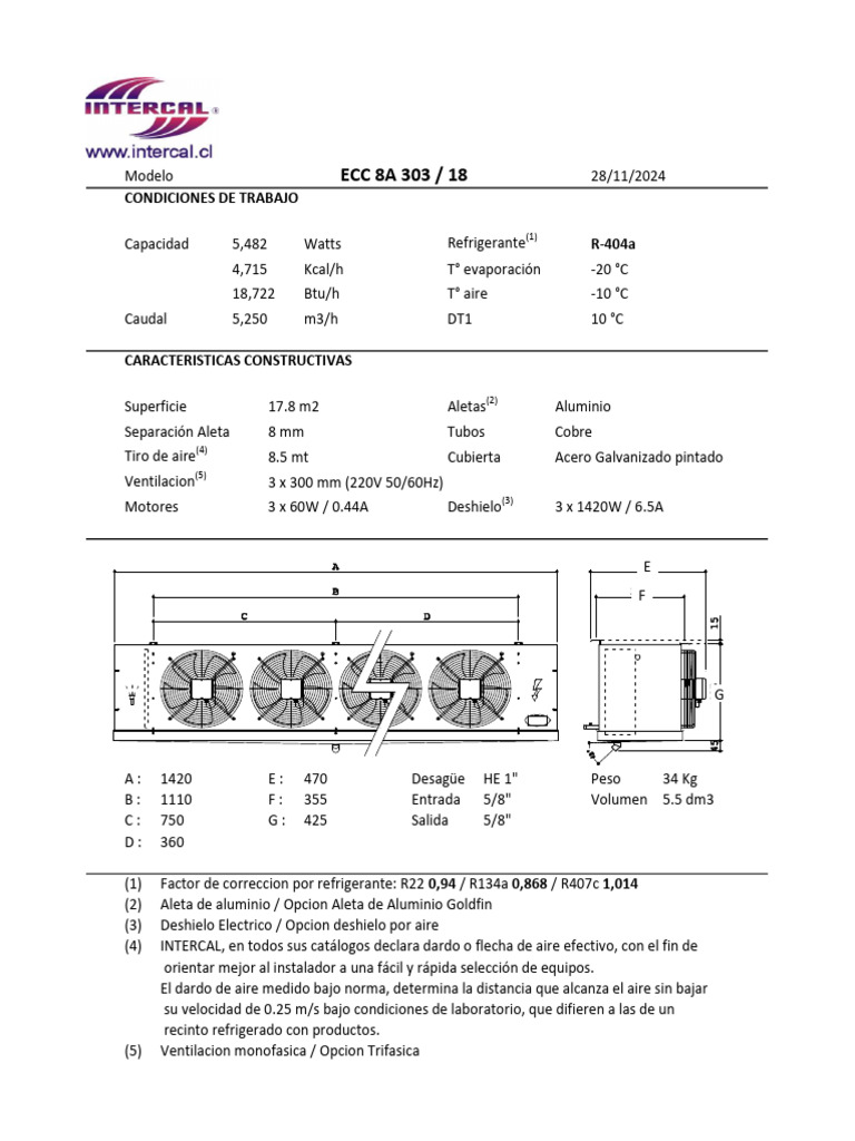Evaporador Cubico Intercal ECC-8A-303-18 Teva - 20 Delta 10 220v 1F ...
