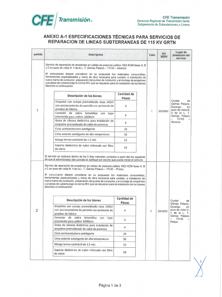 Anx-1 Et - Bienes de Reparacion de Lineas Subterraneas GRTN | PDF