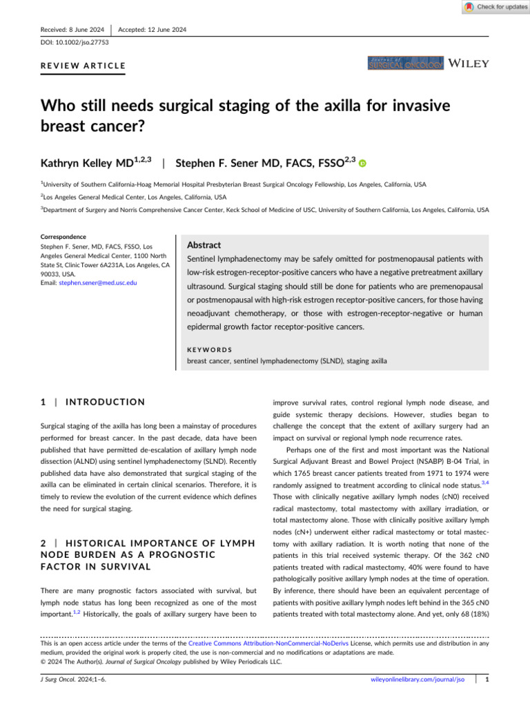 Who Still Needs Surgical Staging of The Axilla For Invasive Breast ...