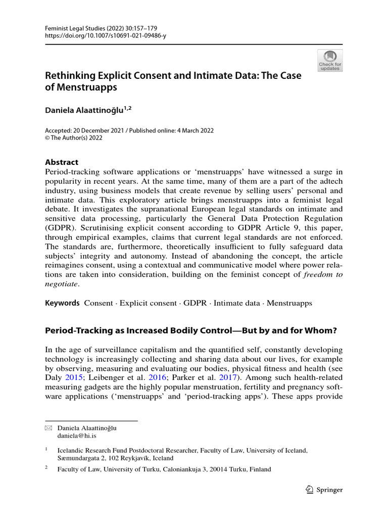 Alaattinoglu - 2022 - Rethinking Explicit Consent and Intimate Data | PDF | Consent | Privacy