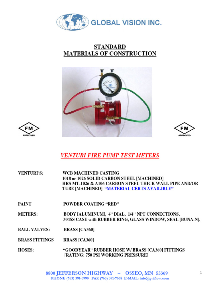 GVI Venturi Flow Meter Specifications | PDF | Pipe (Fluid Conveyance ...