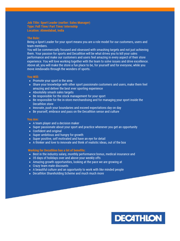 Sport Leader Role at Decathlon | PDF