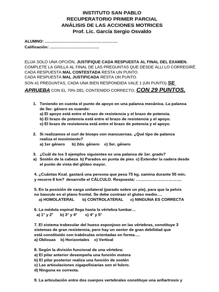 RECUPERATORIO-1er Parcial AAM2024 | PDF | Sistema esquelético | Anatomía humana