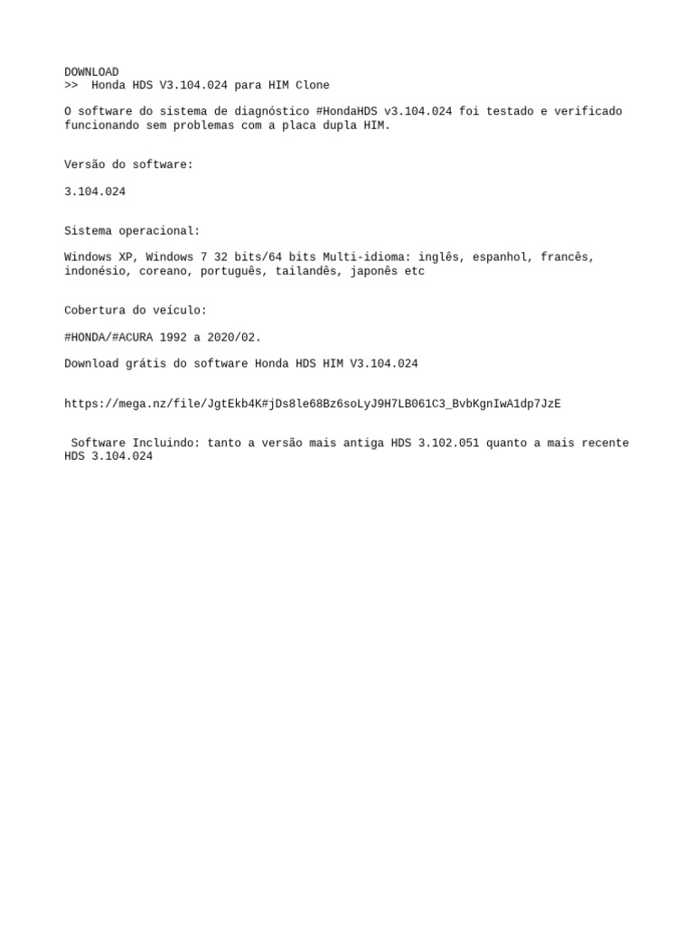 Honda HDS V3.104.024 Para HIM Clone | PDF