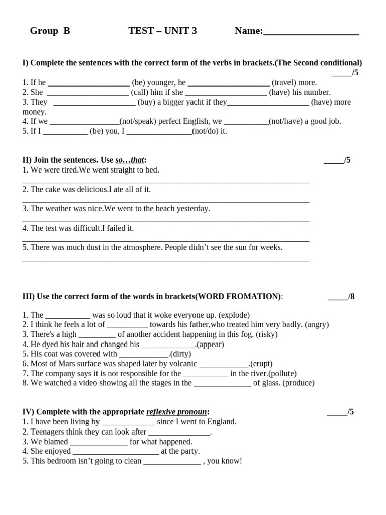 Group B - TEST-Unit 3-8.razred | PDF | Languages | Foreign Language Studies