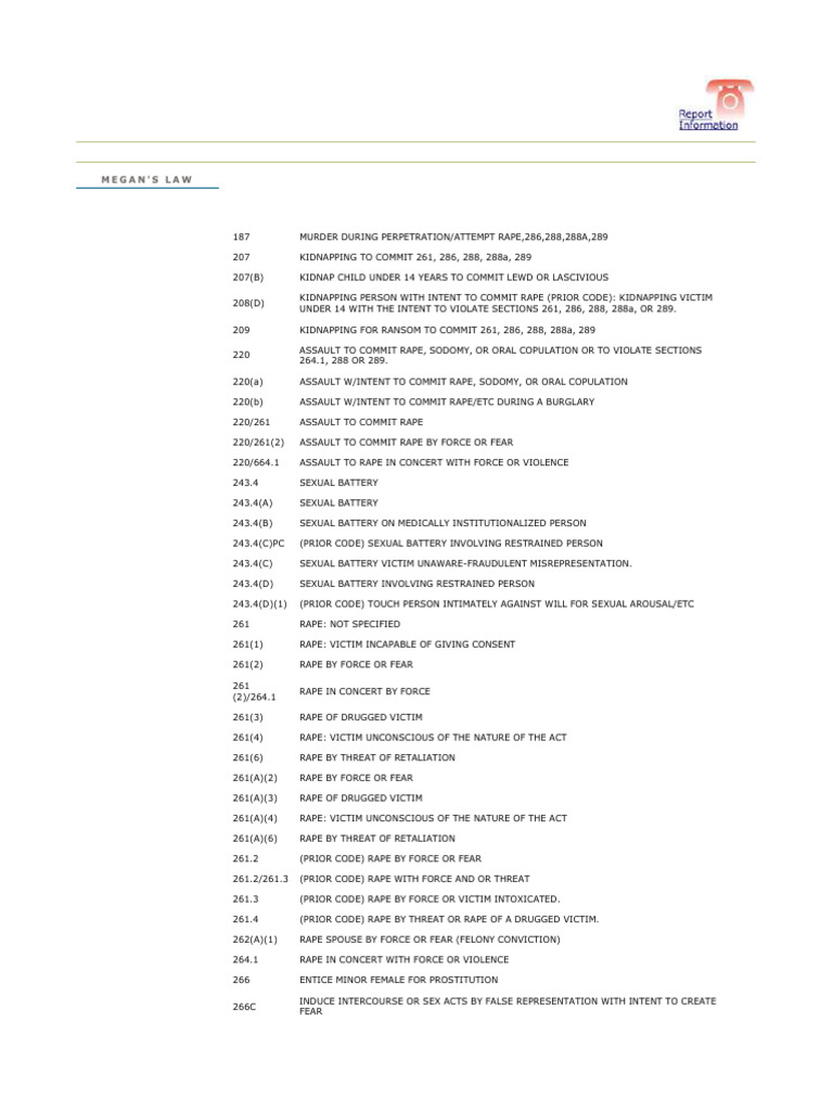 Registerable Sex Offenses | PDF | Rape | Obscenity