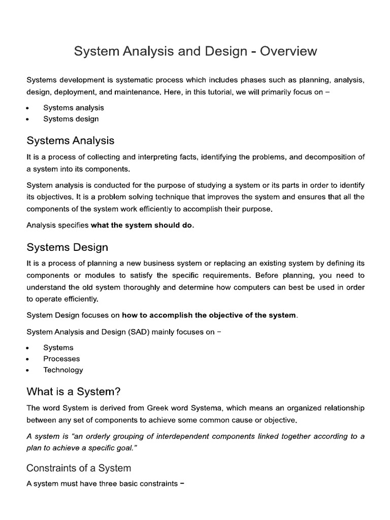 2 System Analysis and Design - Overview | PDF