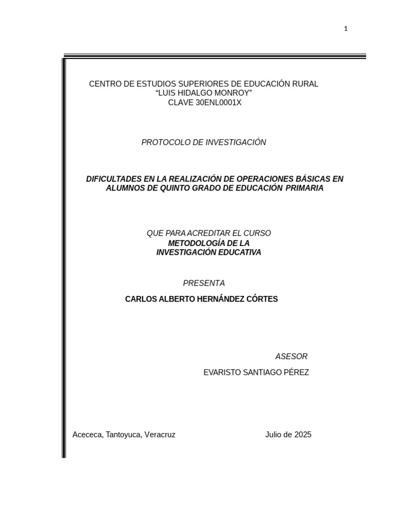 Avance del protocolo de investigación CARLOS ALBERTO | PDF | Educación primaria | Aprendizaje