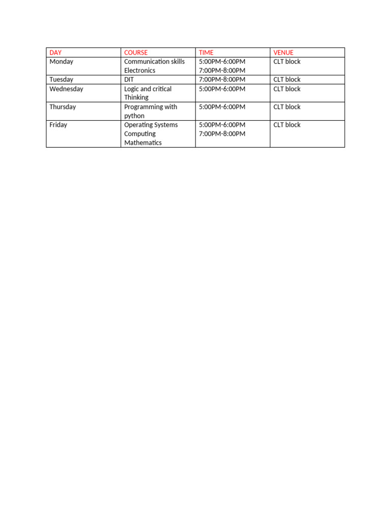 Midsem Timetable 1 | PDF