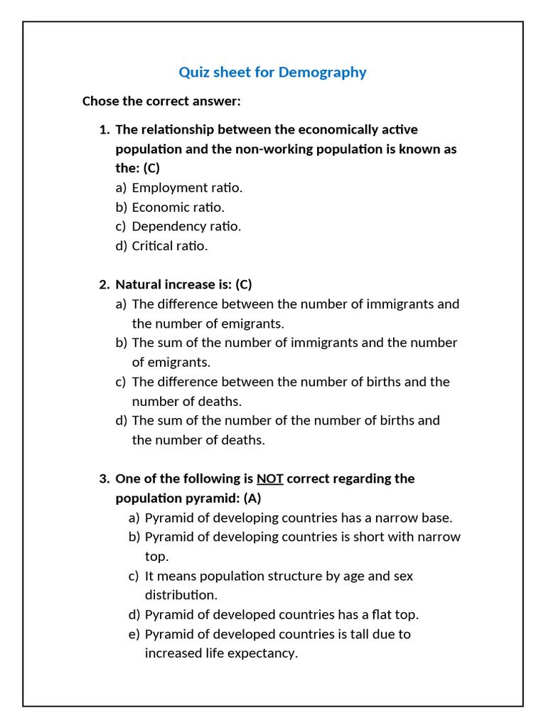 Demography Excercise 2024 | PDF | Economies | Environmental Social Science