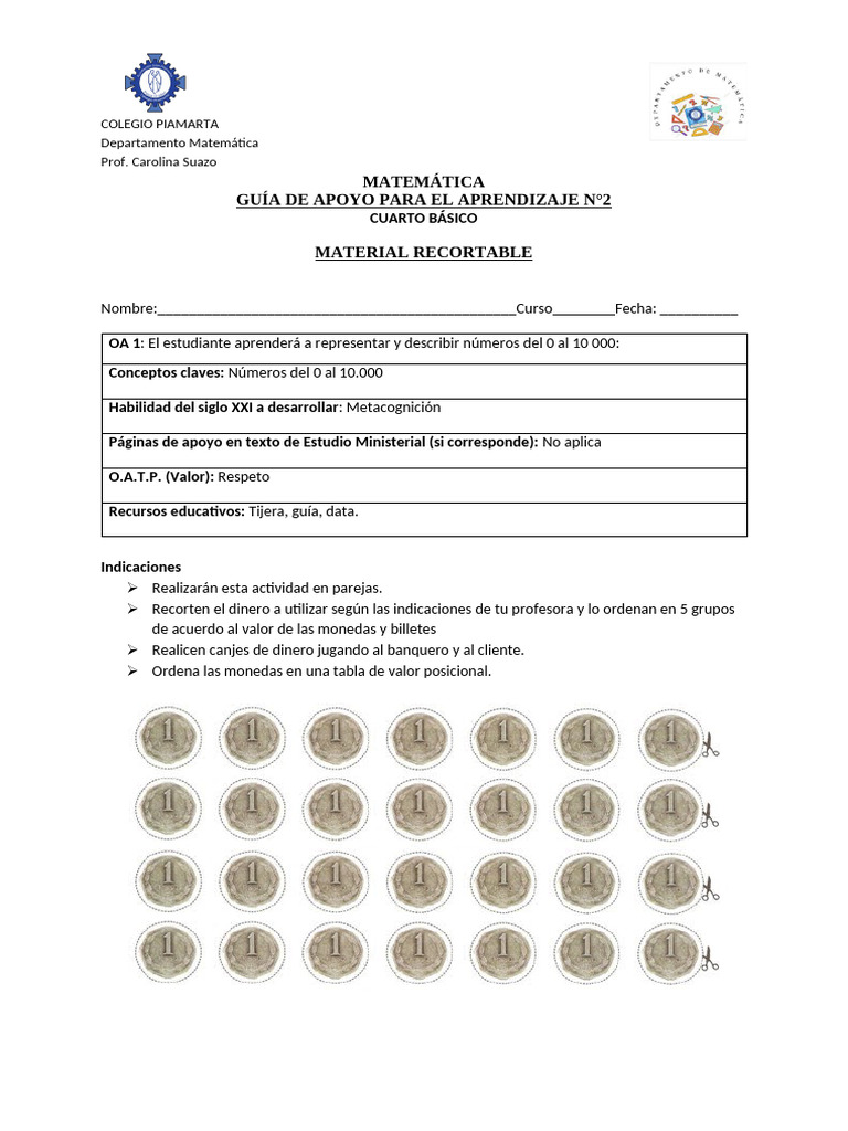 Guía 2 monedas y billetes | PDF