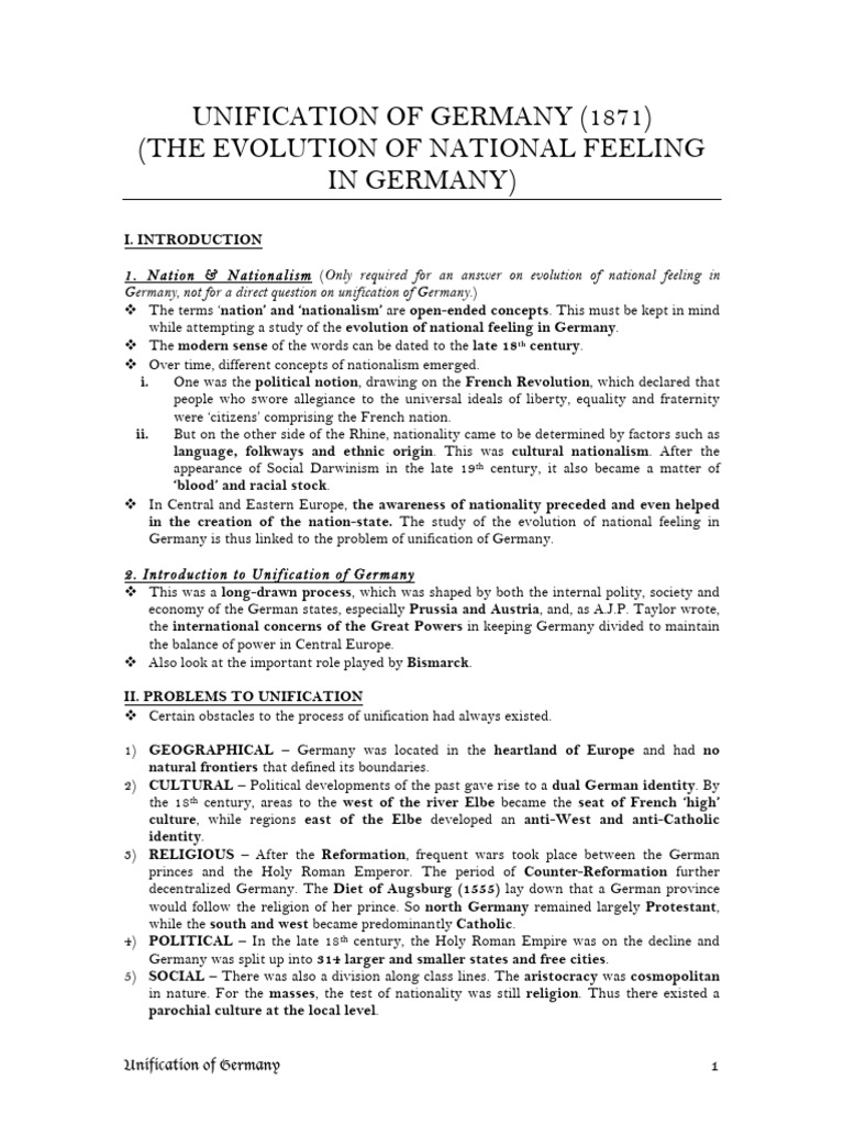 Unification of Germany 1871 The Evolutio | PDF | Otto Von Bismarck ...