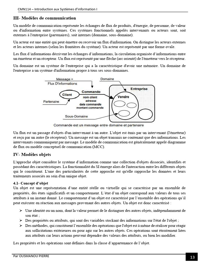 Modèles de communication et objets en SI | PDF | Informations | Système ...