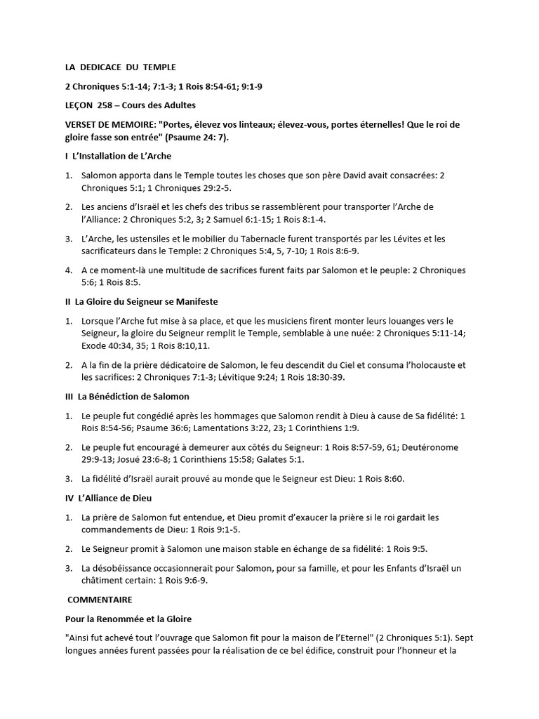 Dédicace du Temple et l'Arche de l'Alliance | PDF | Tabernacle | Arche ...