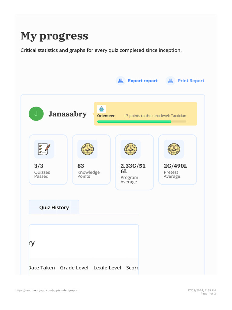Progress Report ReadTheory | PDF