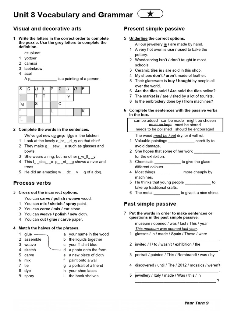 Lara Rodrigues - YT9 - Vocabulary - Grammar - Unit8 - 1star | PDF | Decorative Arts