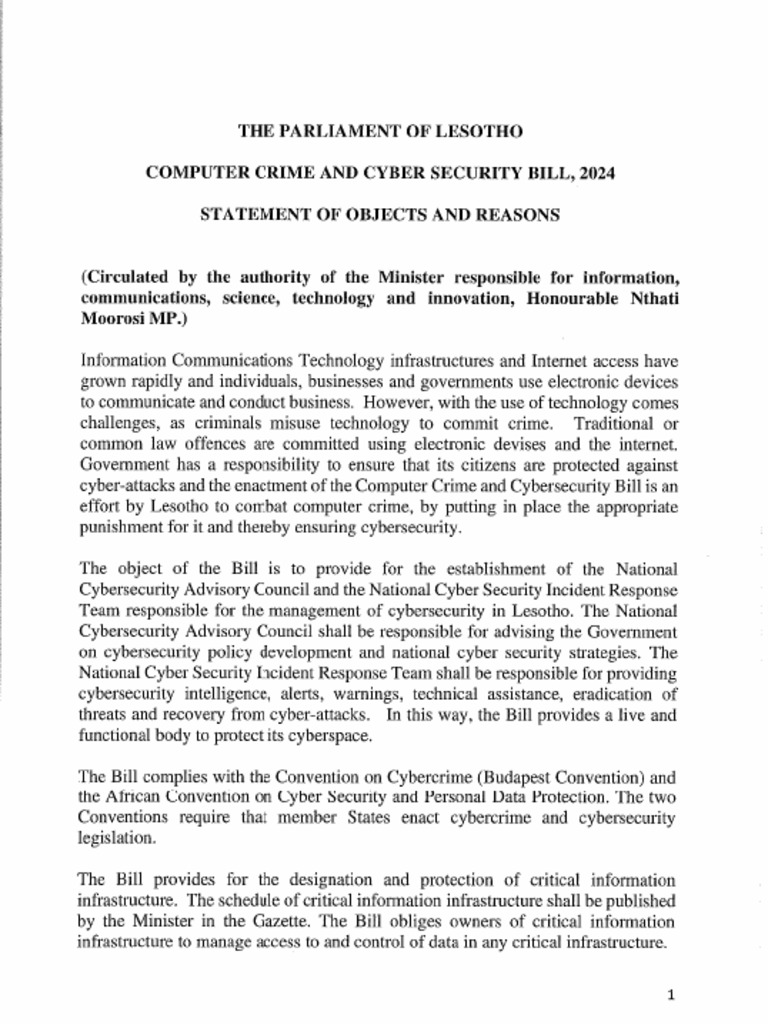 Computer Crime and Cyber Security Bill 2024 | PDF