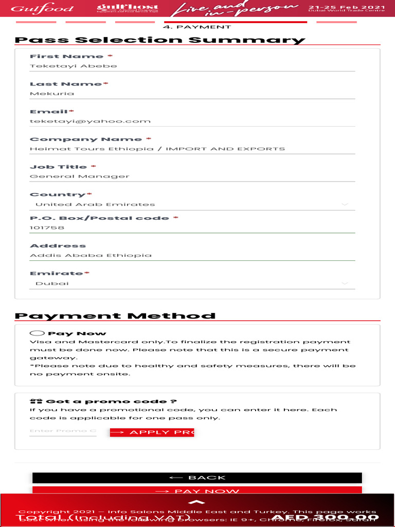 Payment Summary GULFOOD | PDF