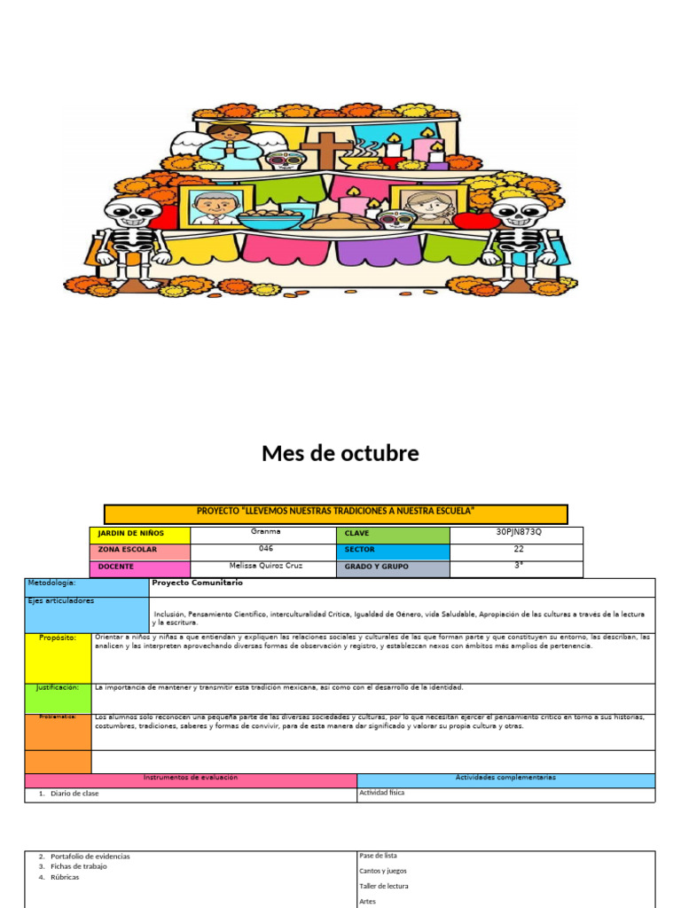Mes de Octubre Melissa | PDF | Aprendizaje | Educación de la primera ...
