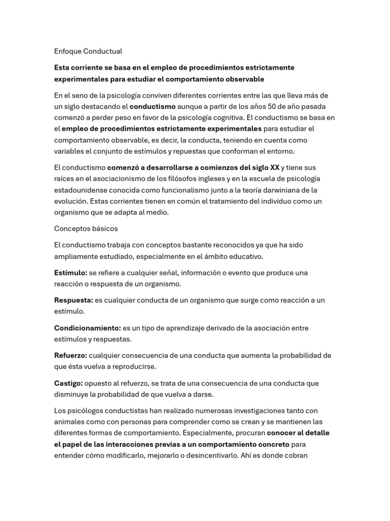 Enfoque Conductual | PDF | Behaviorismo | Sicología