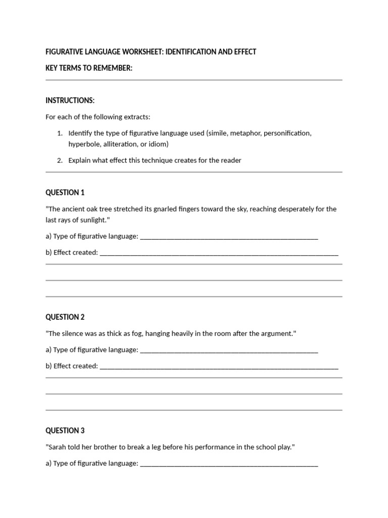 Figurative Language Worksheet | PDF | Semiotics | Linguistics