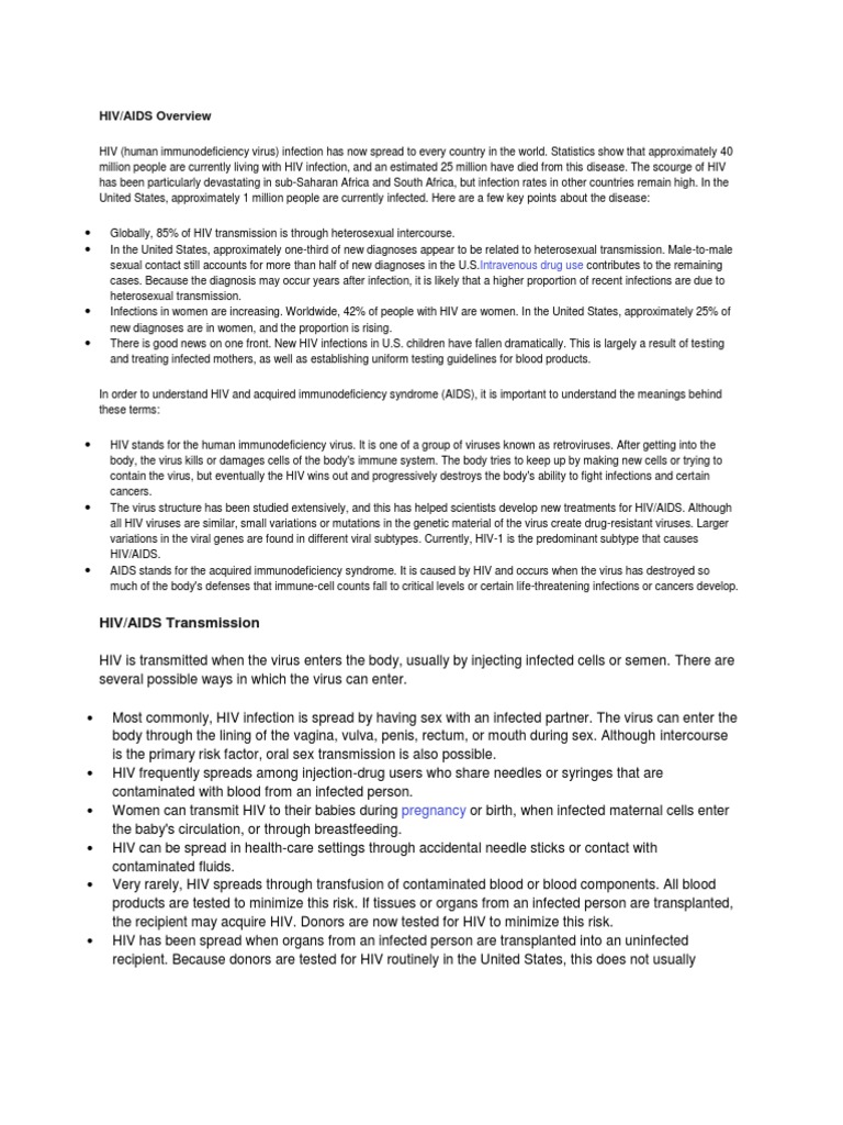 HIV/AIDS Overview | PDF | Hiv/Aids | Management Of Hiv/Aids