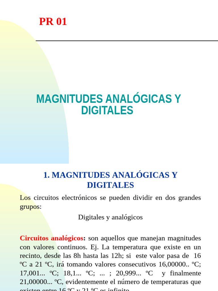 Tema 01 Magnitudes Analogicas y Digitales | PDF | Electrónica | voltaje