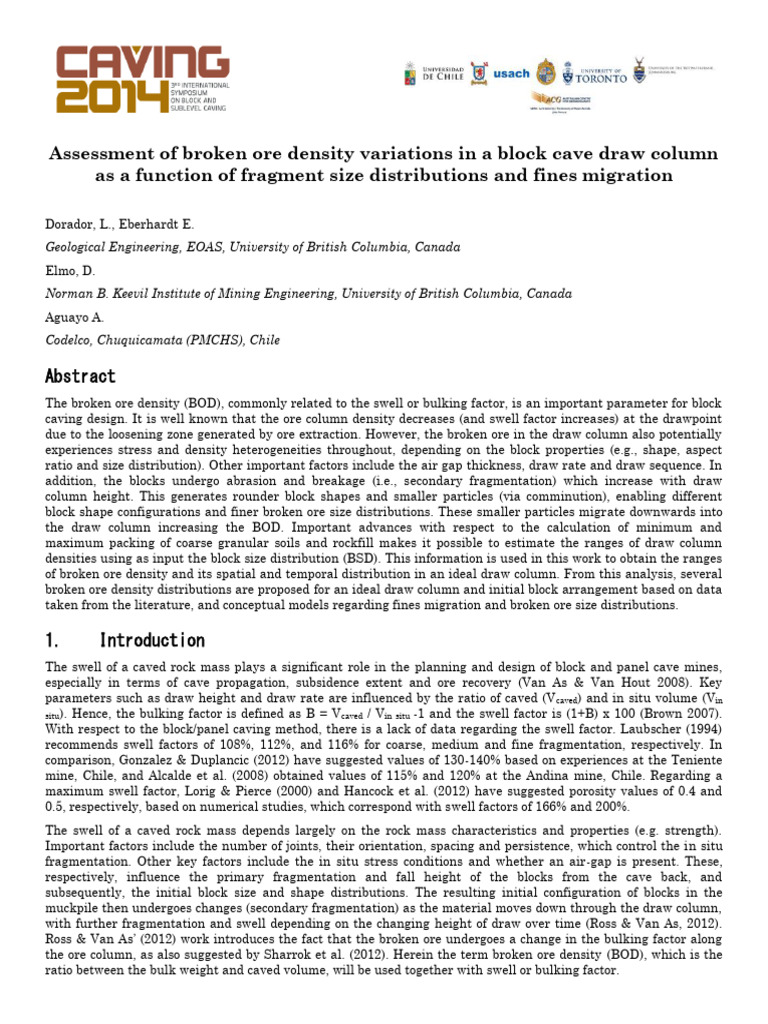 Ore Density Variations in Block Caving | PDF | Density | Stress (Mechanics)
