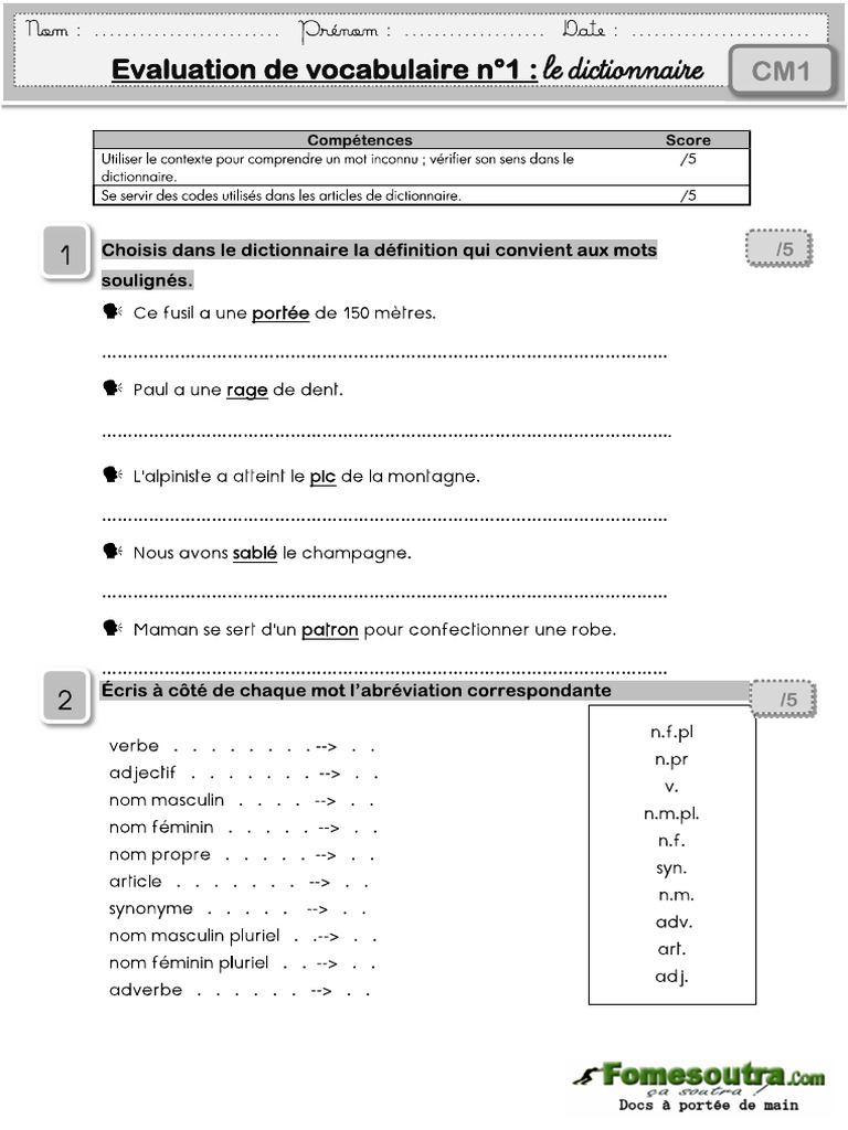 Vocabulaire CM1 | PDF