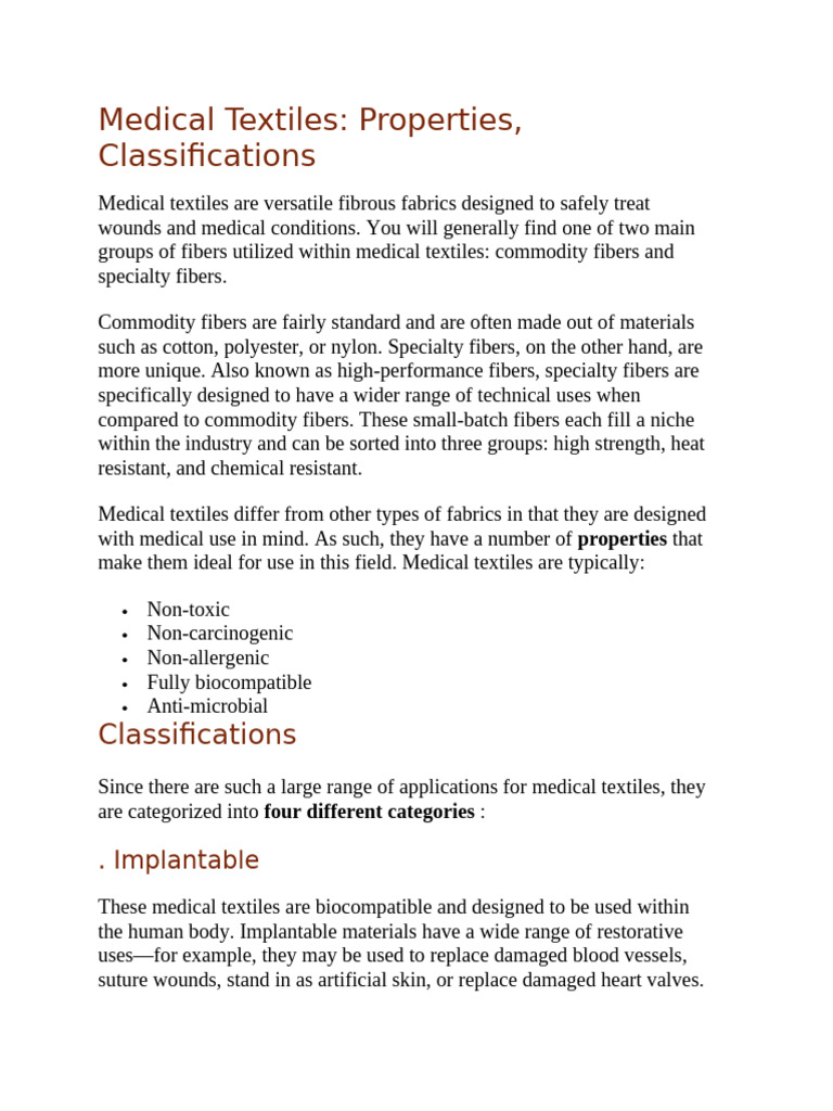 Medical Textiles: Types and Benefits | PDF | Textiles | Fibers
