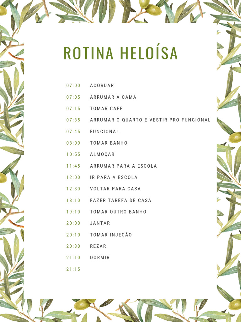 Rotina Diária de Heloísa | PDF