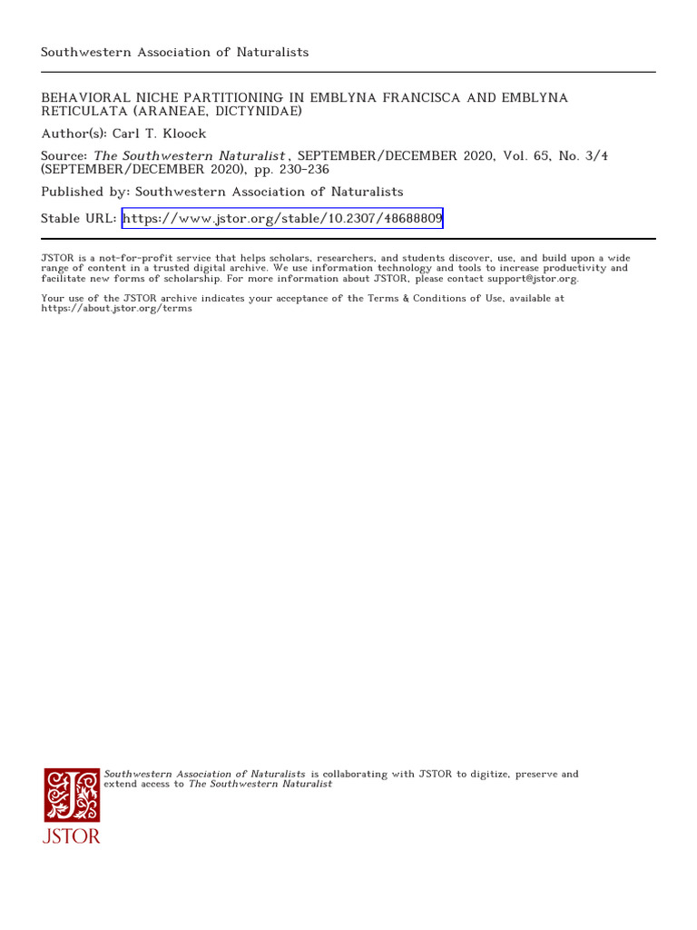 Kloock BEHAVIORALNICHEPARTITIONING 2020 | PDF | Spider Web | Ecological ...