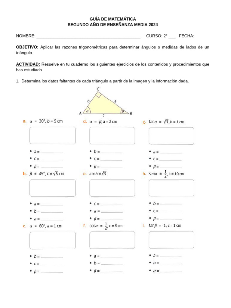 GUIA Razones trigonométricas | PDF