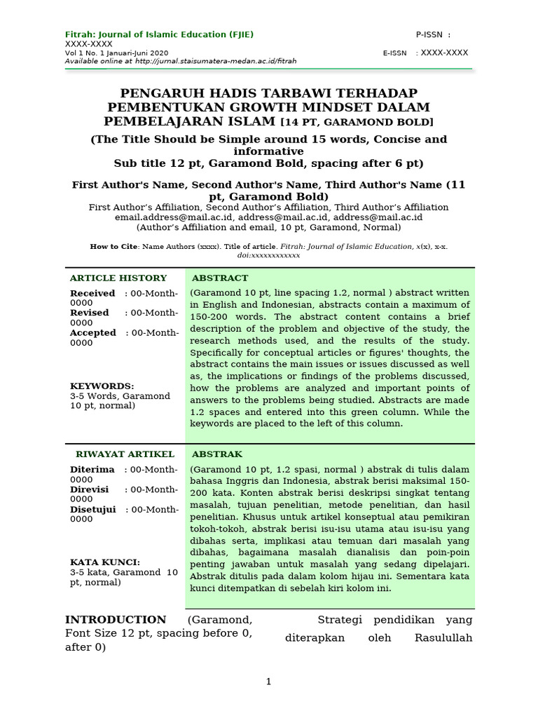 Contoh Template Jurnal Ilmiah | PDF