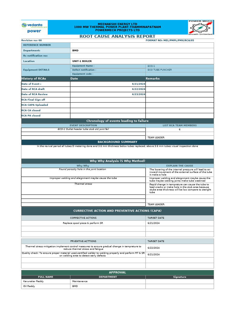 RCA Report for ECO-1 Boiler Defect | PDF | Welding | Construction