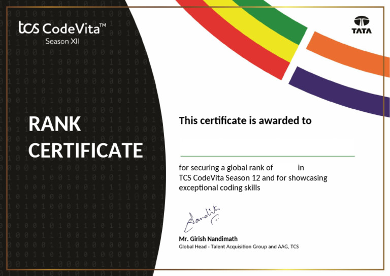 TCS CodeVita Season 12 Certificate - sahilmit2002 | PDF