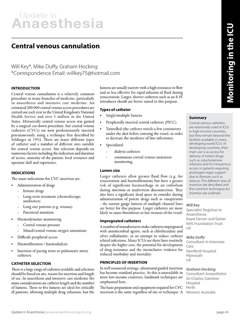 Uia28 Central Venous Cannulation | PDF | Vein | Common Carotid Artery