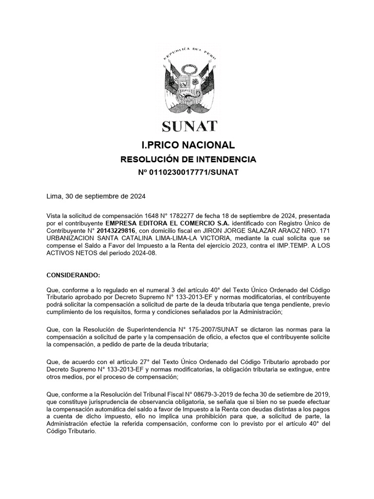 Resolución de Intendencia 0110230017771 | PDF | Impuestos