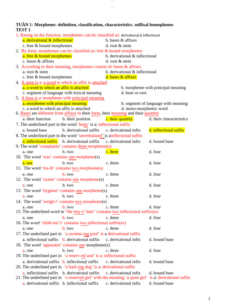 Tai Lieu On Thi Morpho Syntax Hinh Thai Cu Phap Hoc Dai Hoc Mo Thanh P 129803 | PDF | Clause | Verb