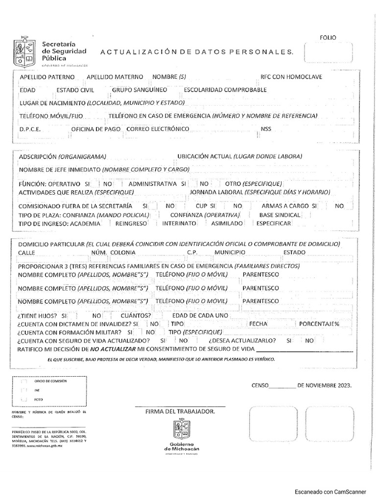 Formato de Actualización de Datos Personales (Censo) | PDF