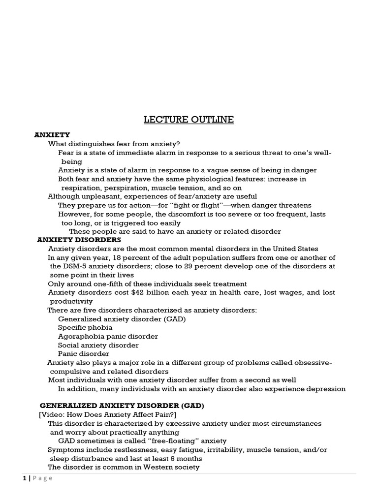 Understanding Anxiety Disorders Overview | PDF | Obsessive–Compulsive ...