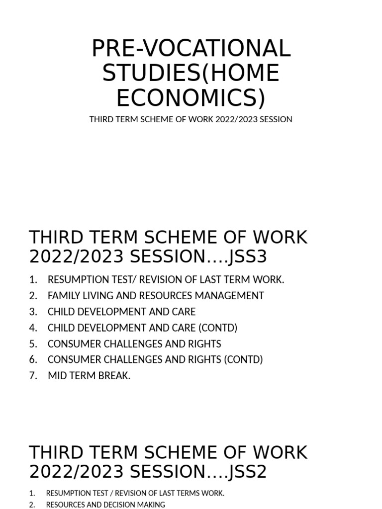 Home Economics 3rd Term Scheme of Work | PDF