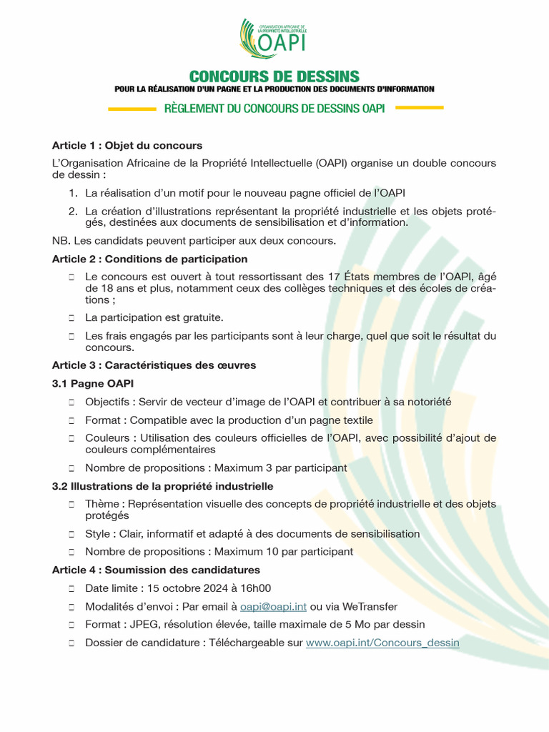 reglement_concours OAPI | PDF