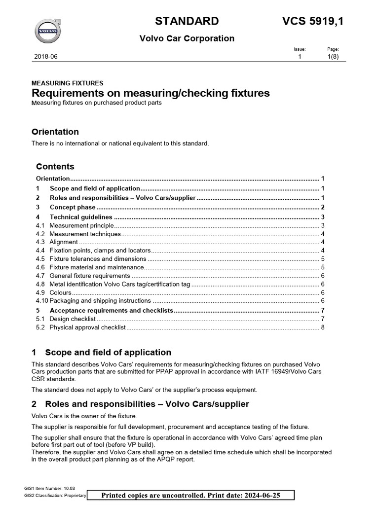 VCS 5919,1 - Requirements On Measuring - Checking Fixtures | PDF ...